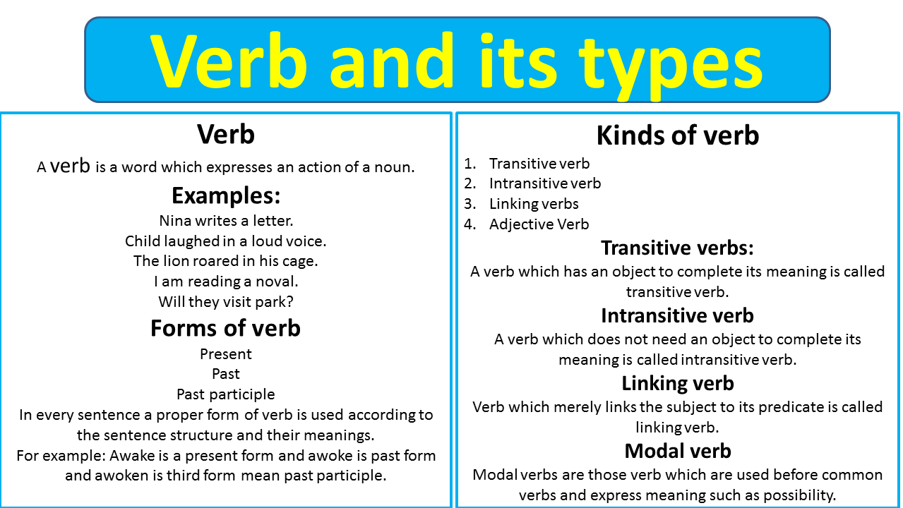Verbs Definition Types Of Verbs With Examples Vocabulary Point