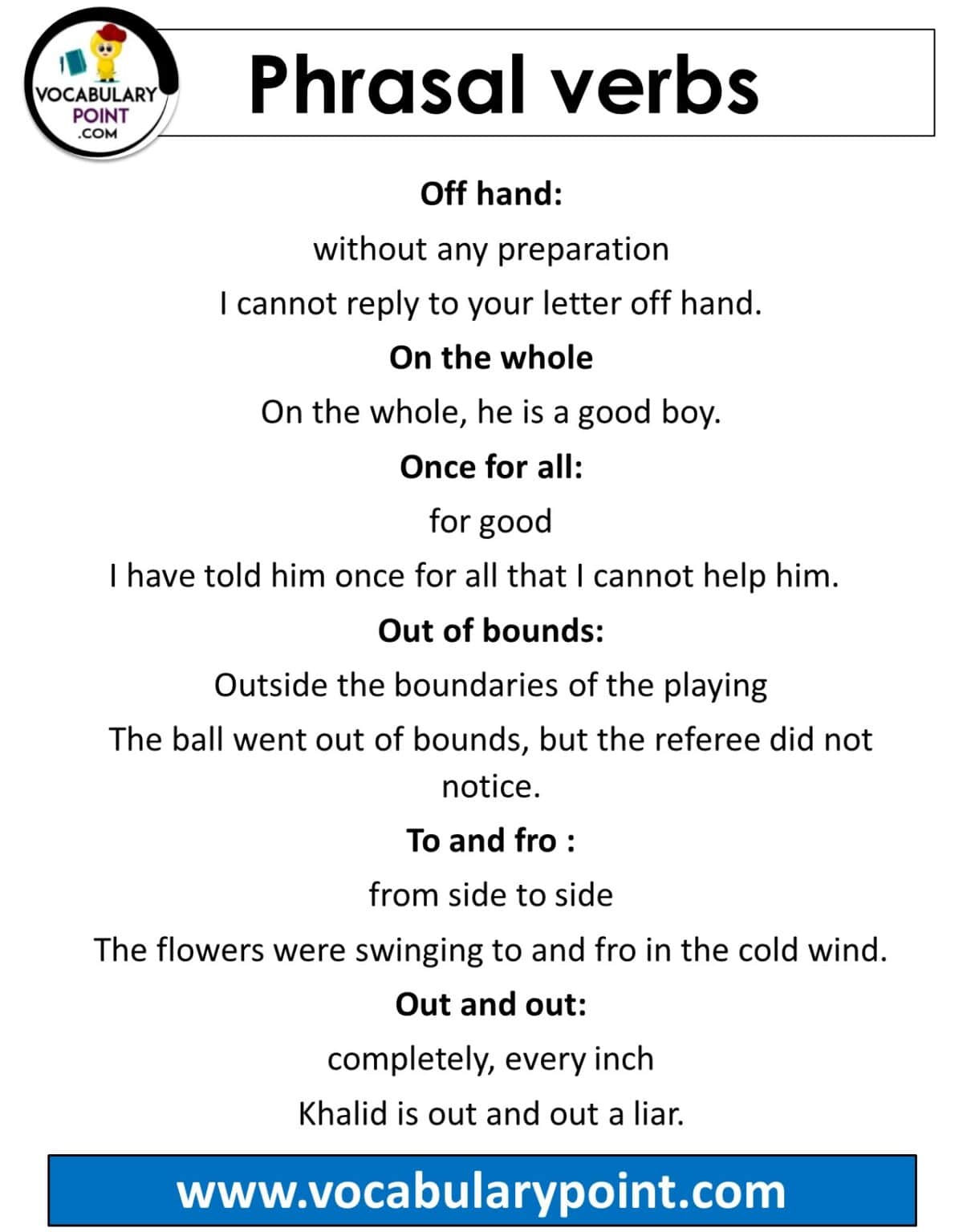 Phrasal verbs with meanings and sentences |Download PDF - Vocabulary Point