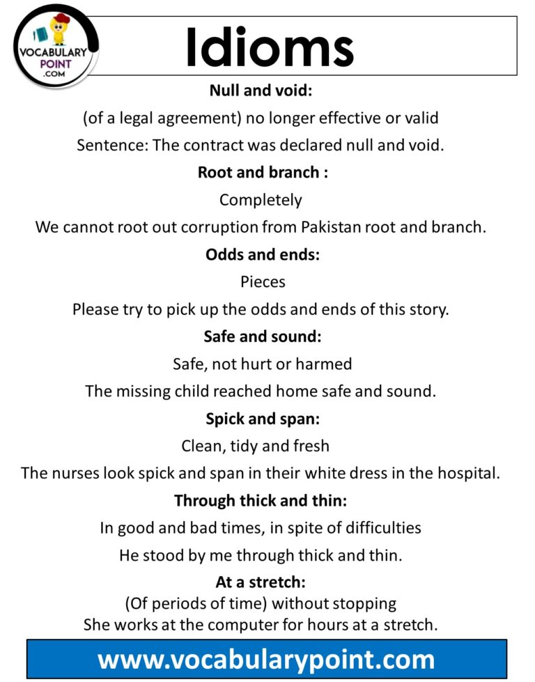 List of idioms in English (A To Z Best Idioms for Kids) - Vocabulary Point