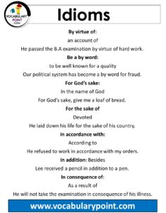 List of idioms in English (A To Z Best Idioms for Kids) - Vocabulary Point