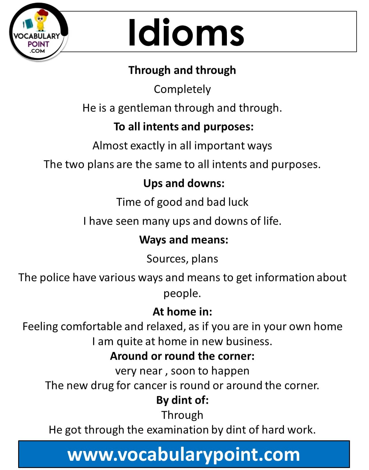 List of idioms in English (A To Z Best Idioms for Kids) - Vocabulary Point