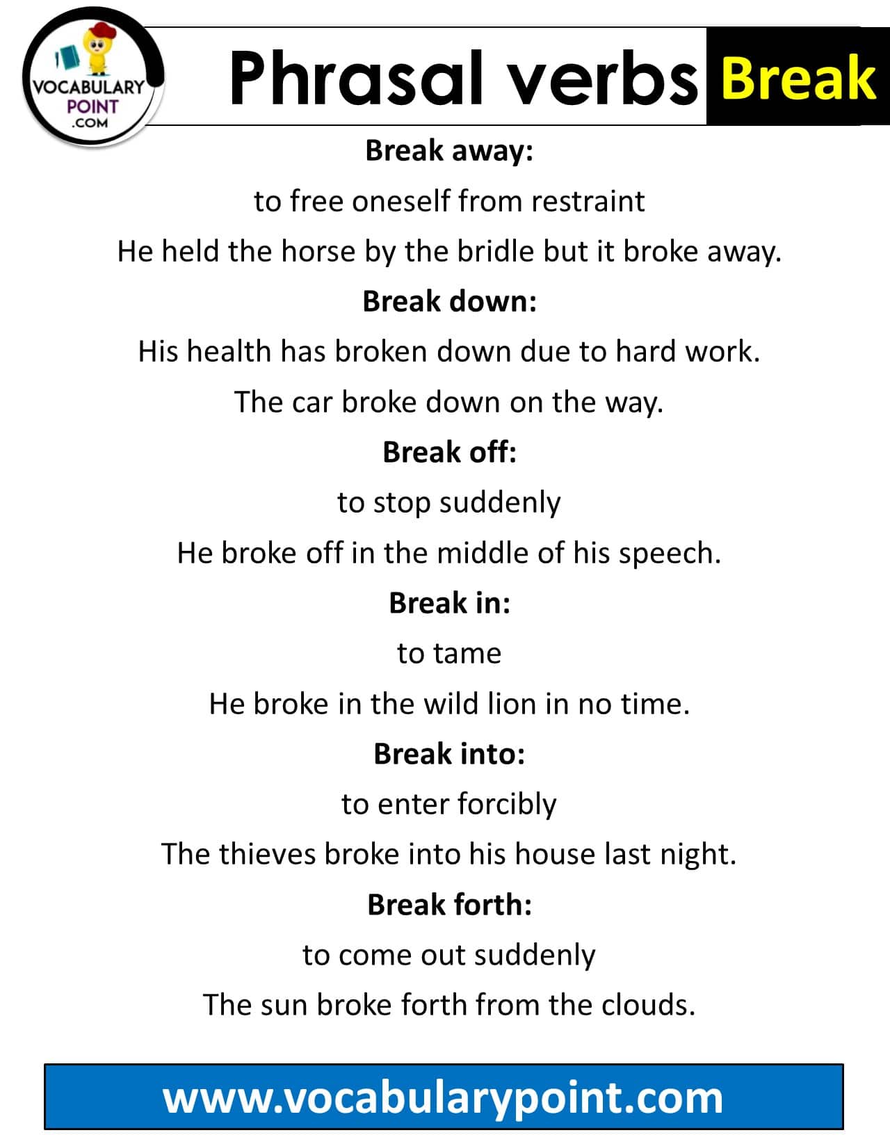 50+ Phrasal Verbs with Break - Vocabulary Point