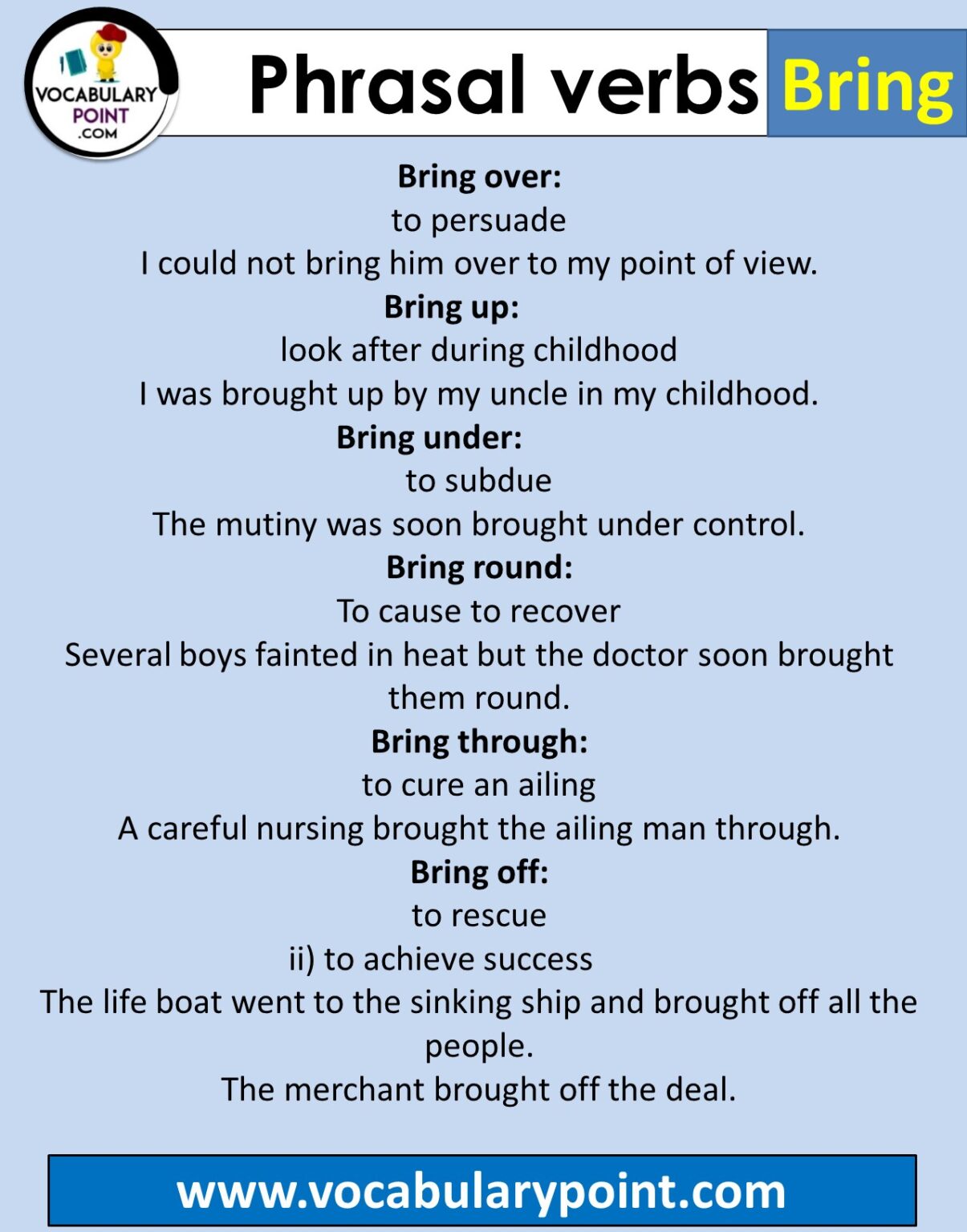 50+ Phrasal Verbs with Bring (Bring down, bring up) - Vocabulary Point