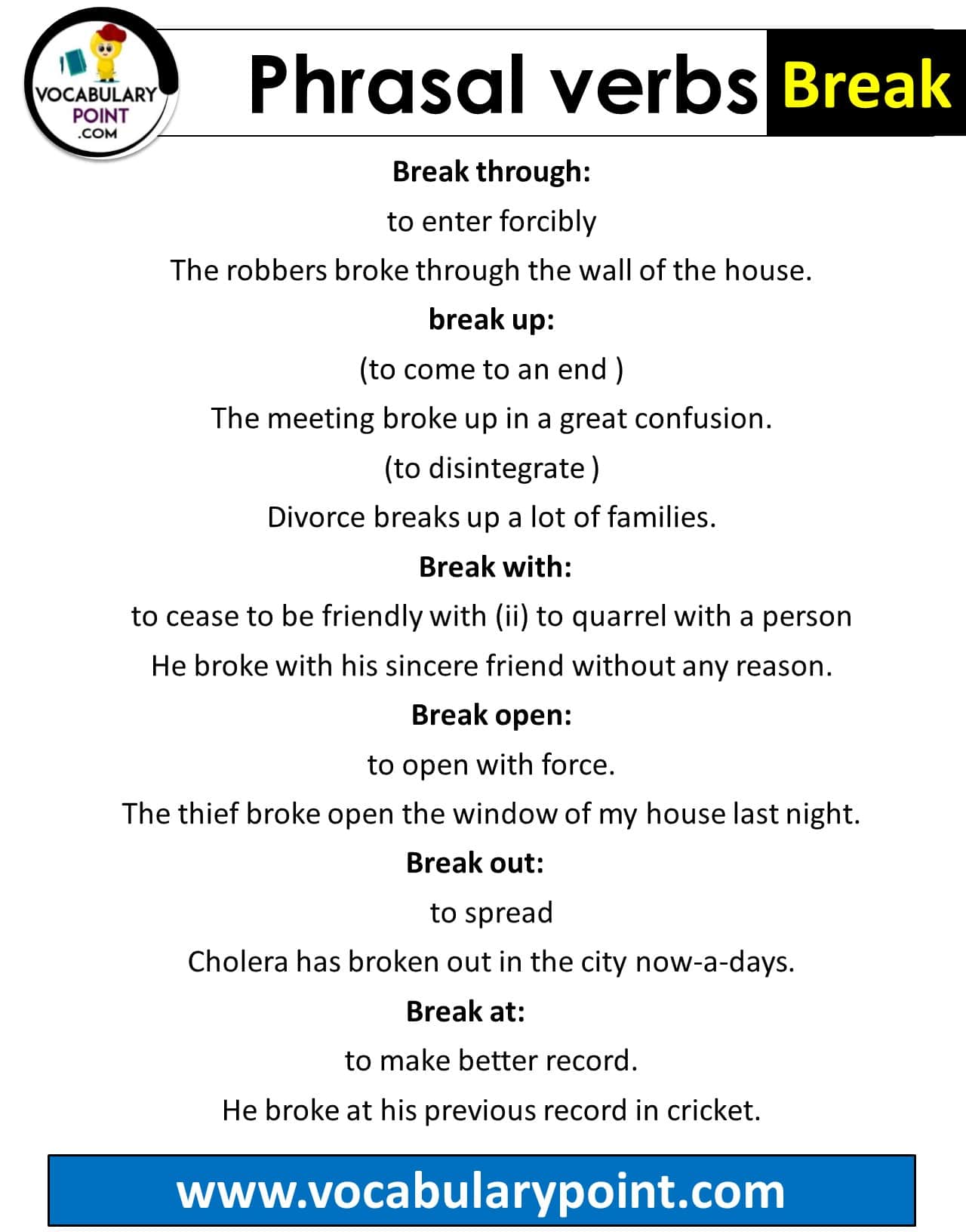 50+ Phrasal Verbs with Break - Vocabulary Point