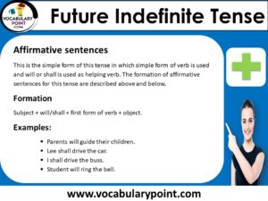Future indefinite tense, Examples and formation - Vocabulary Point