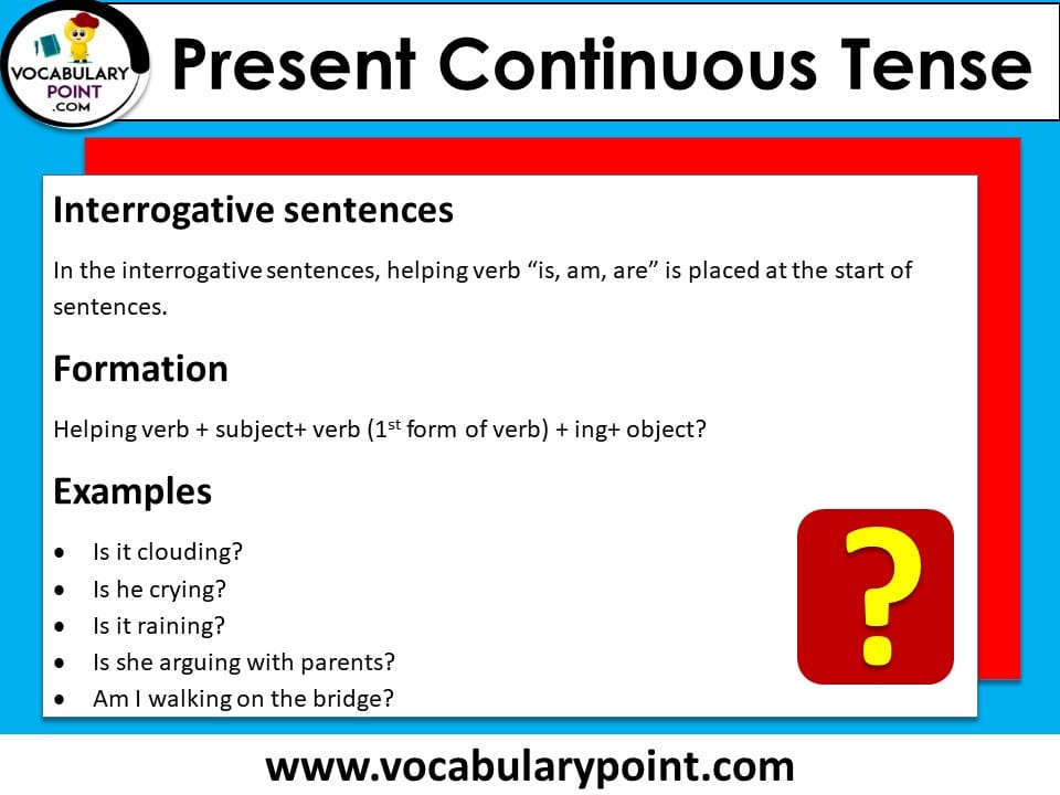 Present Continuous Tense Examples Sentences Formation Vocabulary Point