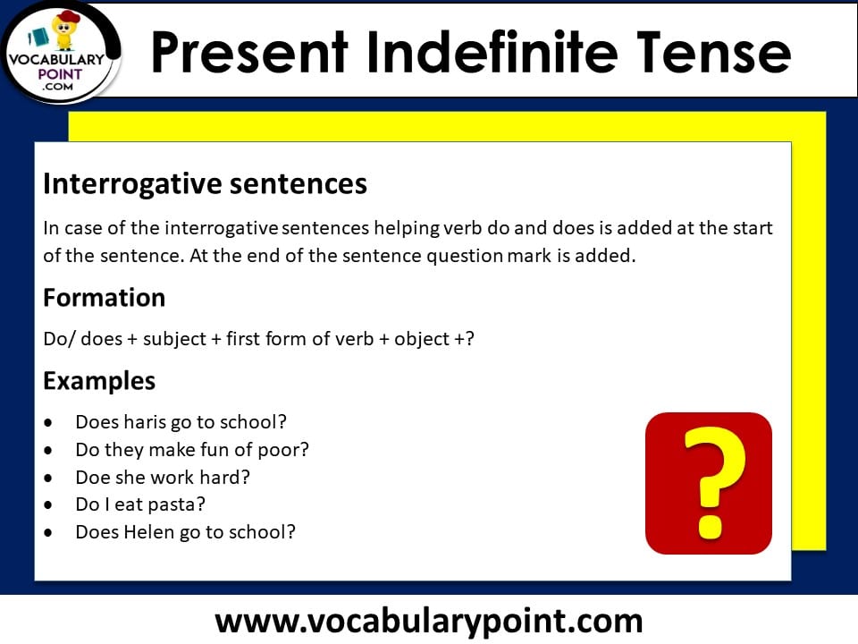 Present Indefinite Tense Examples Sentences Formation Vocabulary
