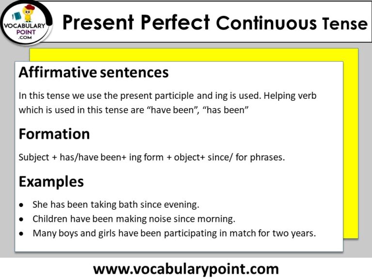 Present Perfect Continuous Tense |Examples & Formation - Vocabulary Point