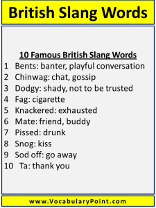 List of British slang words | 100+ British slang words PDF - Vocabulary ...