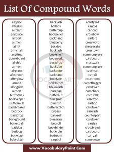 List of Compound Words (Compound Words A To Z) - Vocabulary Point