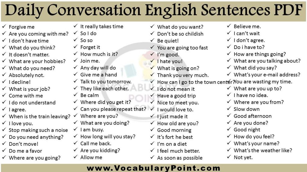 Best Daily Conversation English Sentences PDF - Vocabulary Point