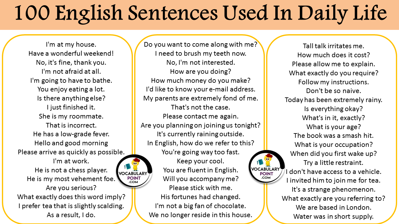 100 English Sentences Used In Daily Life Vocabulary Point