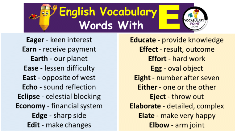 Words Start with E (Positive & Negative) - Vocabulary Point