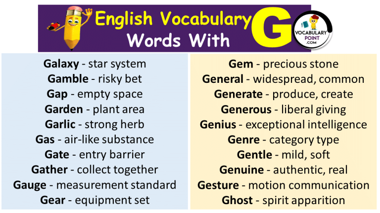 English Words That Start with G (Positive & Negative) - Vocabulary Point