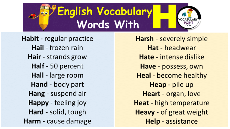 List of Words That Start with H ((Positive & Negative) - Vocabulary Point