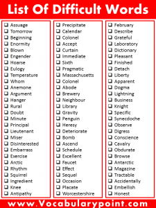 List of Difficult Words | Most Difficult Words in English - Vocabulary ...