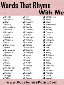 List Of Words That Rhyme with Me - Vocabulary Point