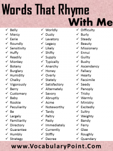 List Of Words That Rhyme with Me - Vocabulary Point
