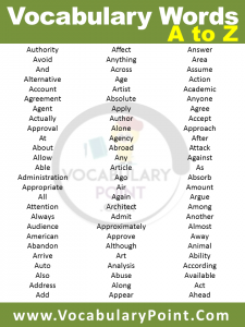 English Vocabulary Words A To Z (Download PDF) - Vocabulary Point
