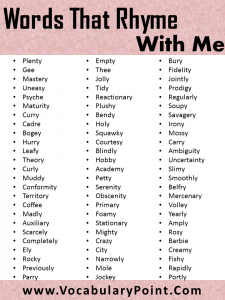 List Of Words That Rhyme with Me - Vocabulary Point