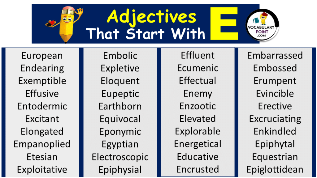 Adjectives That Start With E | Adjectives Beginning With E - Vocabulary ...