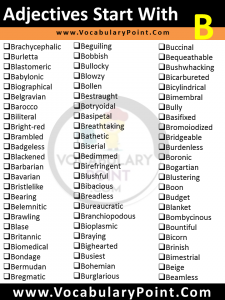 List Of Adjectives Starting With B | DOWNLOAD PDF - Vocabulary Point