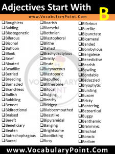 List Of Adjectives Starting With B | DOWNLOAD PDF - Vocabulary Point