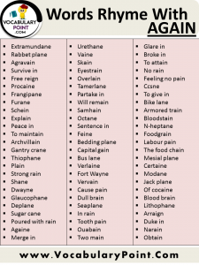 List of Words That Rhyme with Again in English - Vocabulary Point