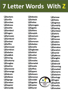 7 Letter Words with Z - Vocabulary Point