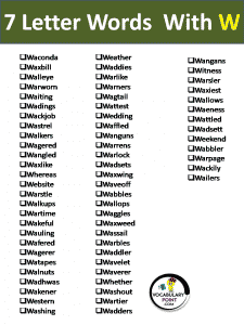 7 Letter Words with W - Vocabulary Point