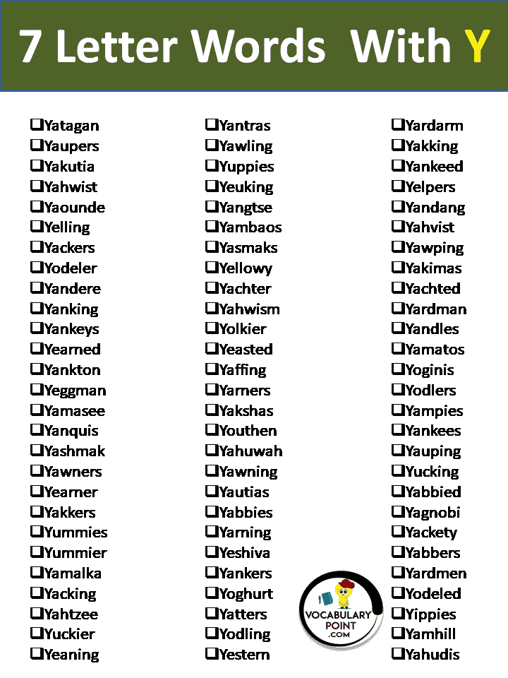 7 Letter Words With Y Vocabulary Point