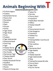 Animals that start with T - Vocabulary Point