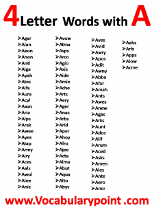 4 Letter Words Starting with A - Vocabulary Point