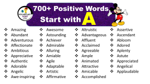 Positive Vocabulary Words that Start with A - Vocabulary Point