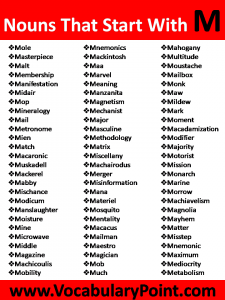 Nouns That Start With M - Vocabulary Point