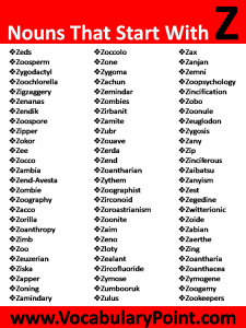Nouns That Start with Z - Vocabulary Point
