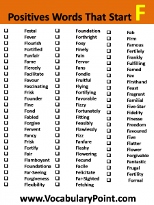 Positive Vocabulary Words that Start with F - Vocabulary Point