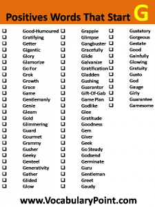 Positive Vocabulary Words that Start with G - Vocabulary Point