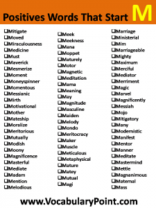 Positive Vocabulary Words that Start with M - Vocabulary Point