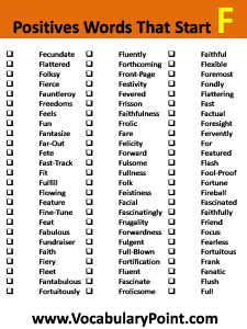 Positive Vocabulary Words that Start with F - Vocabulary Point