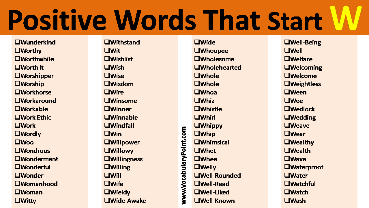 Positive Vocabulary Words That Start With W Vocabulary Point