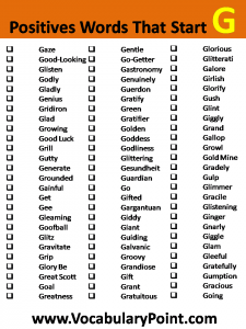 Positive Vocabulary Words that Start with G - Vocabulary Point