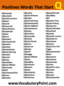 Positive Vocabulary Words that Start with Q - Vocabulary Point