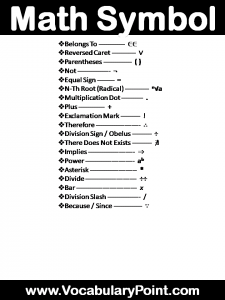 Math Symbol List (Mathematical Symbols With Name) - Vocabulary Point