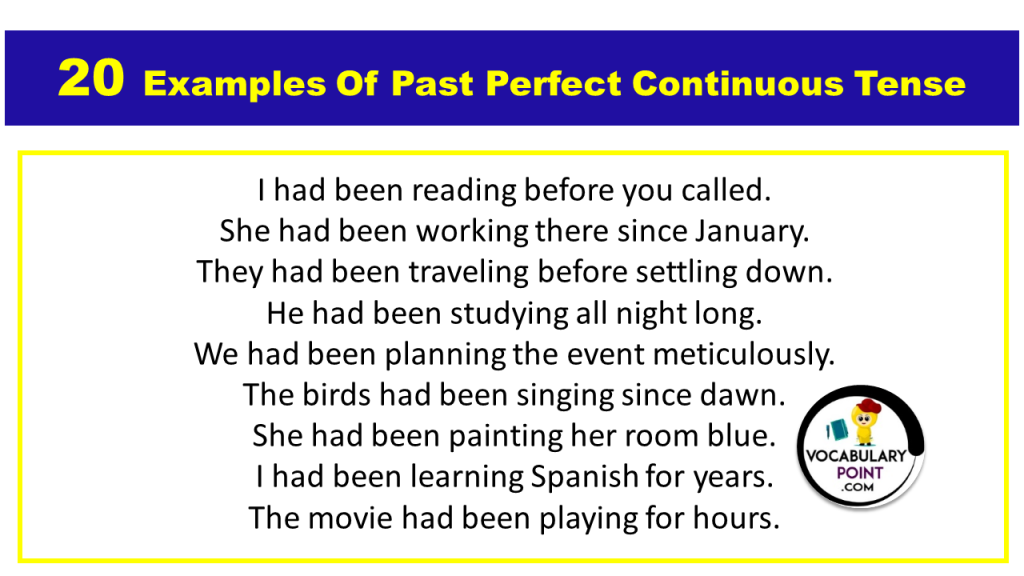 20 Examples of Past Perfect Continuous Tense - Vocabulary Point 20 Examples of Past Perfect Continuous Tense - Vocabulary Point