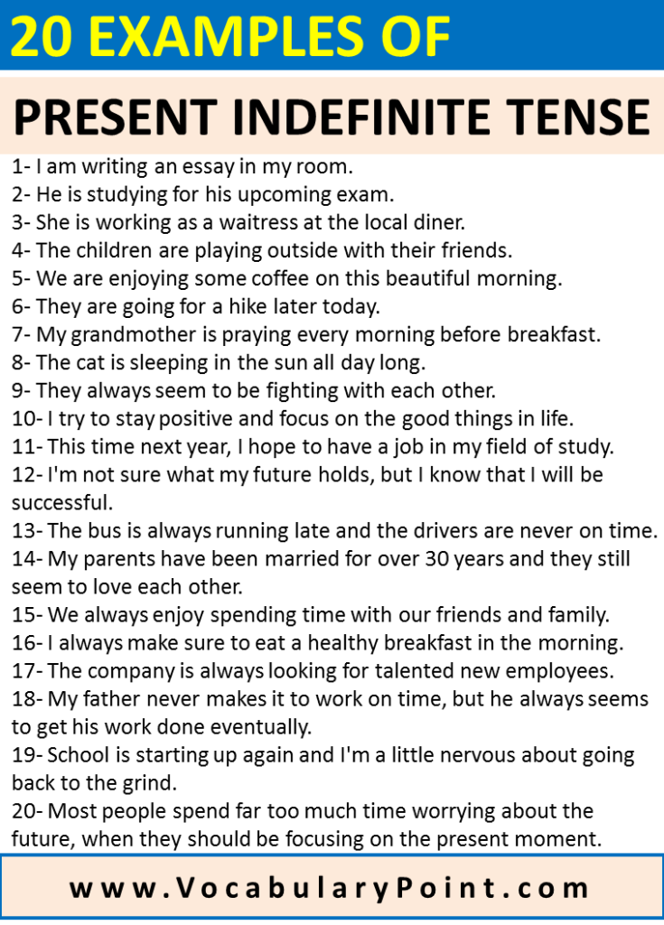 20 Examples of Present Indefinite Tense - Vocabulary Point