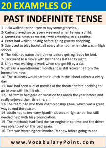 20 Examples of Past Indefinite Tense - Vocabulary Point
