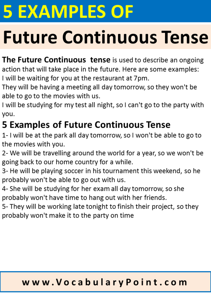 5 Examples of Future Continuous Tense - Vocabulary Point