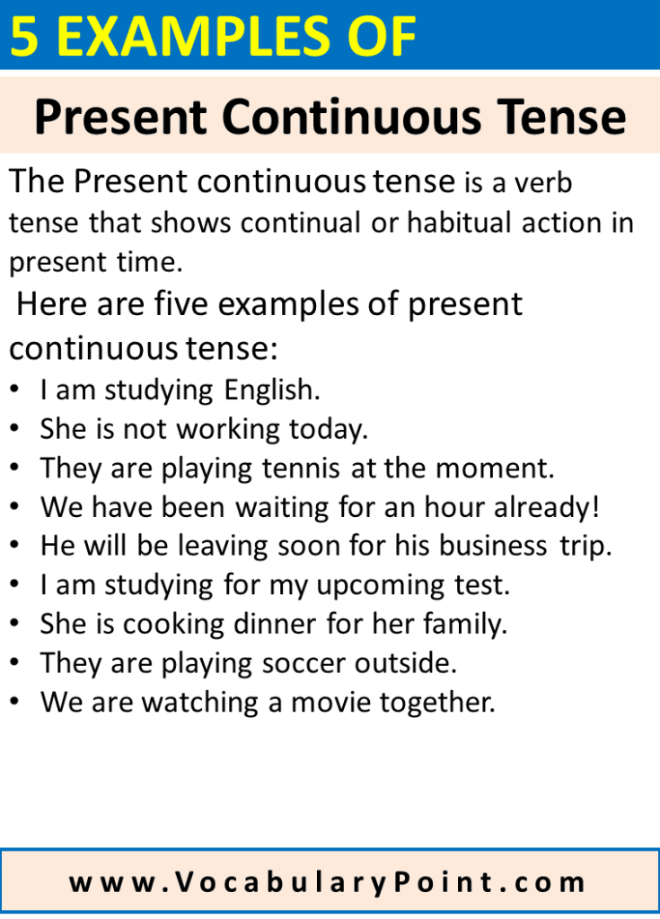 5 Examples of Present Continuous Tense - Vocabulary Point