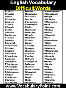 English Vocabulary Difficult Words - Vocabulary Point